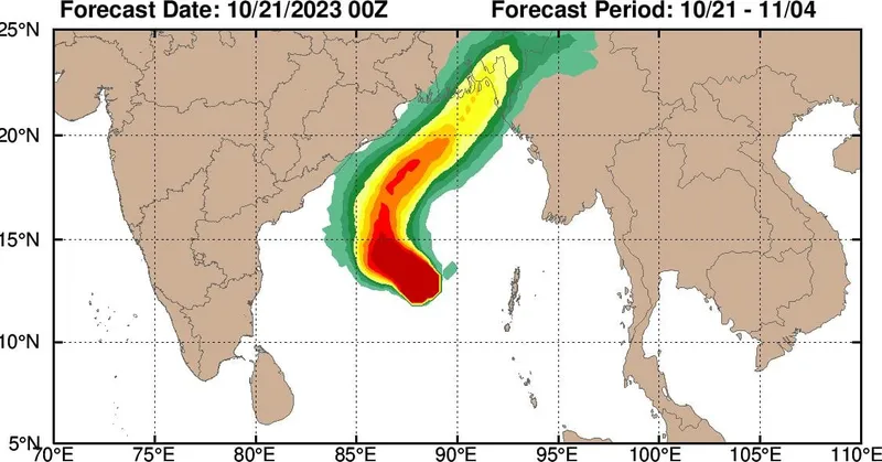 ဘင်္ဂလား ပင်လယ်အော်တွင် ဖြစ်ပေါ်နေသောမုန်တိုင်းငယ် အောက်တိုဘာ ၂၆ နှင့ ...